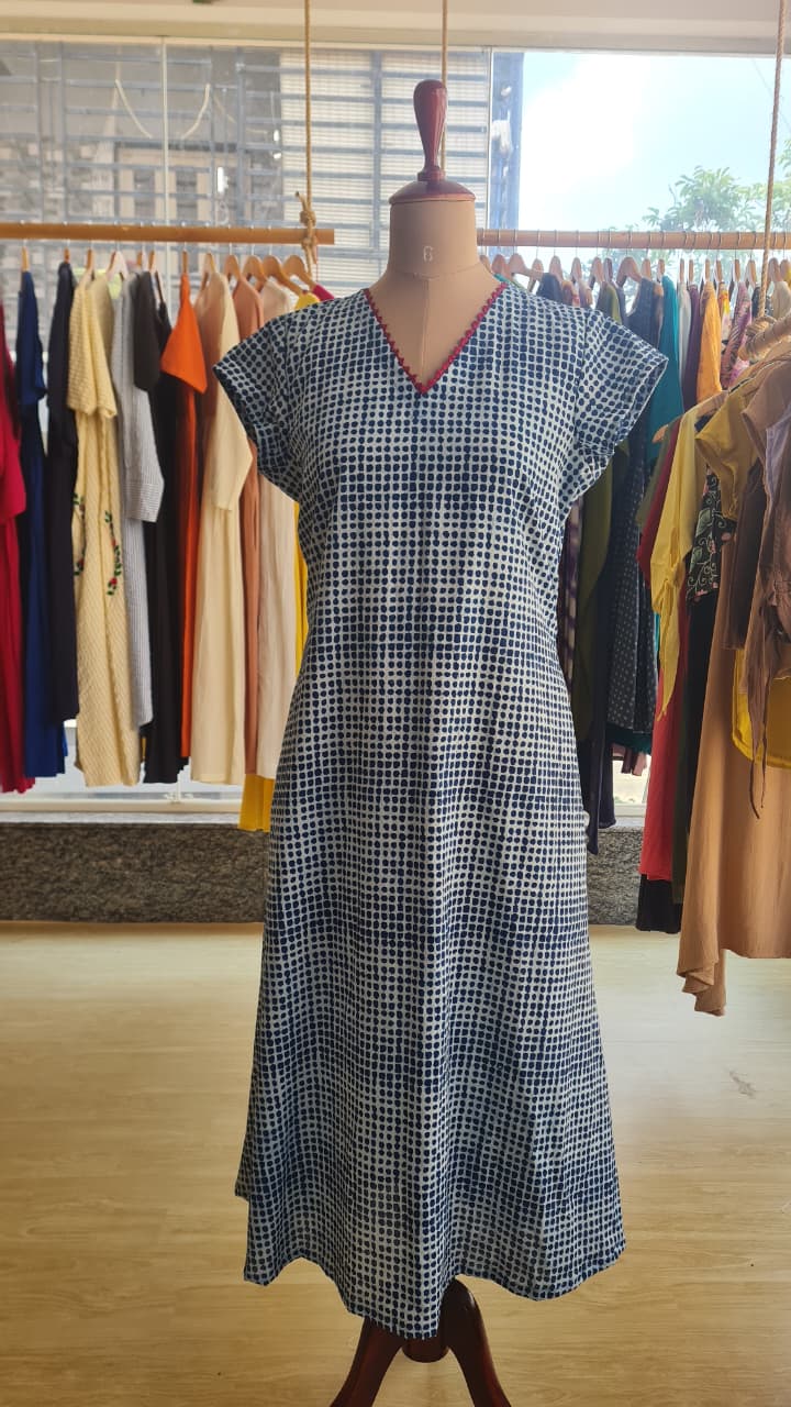 Indigo Polka Breeze Dress-FR1031 – Bhamini Designer Studio